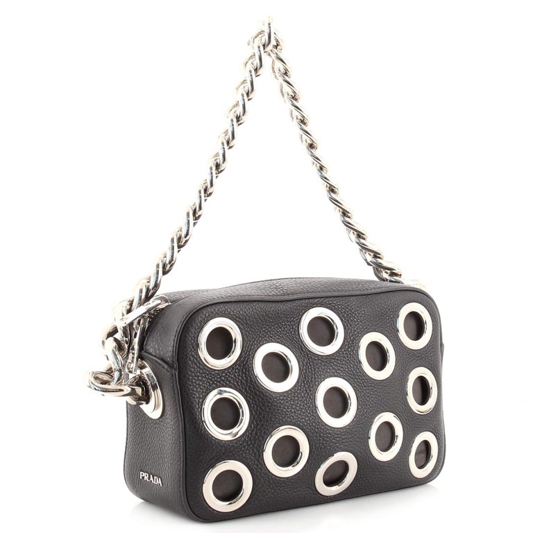 Prada Grommet Chain Shoulder Bag Vitello Daino Small For Sale at 1stDibs