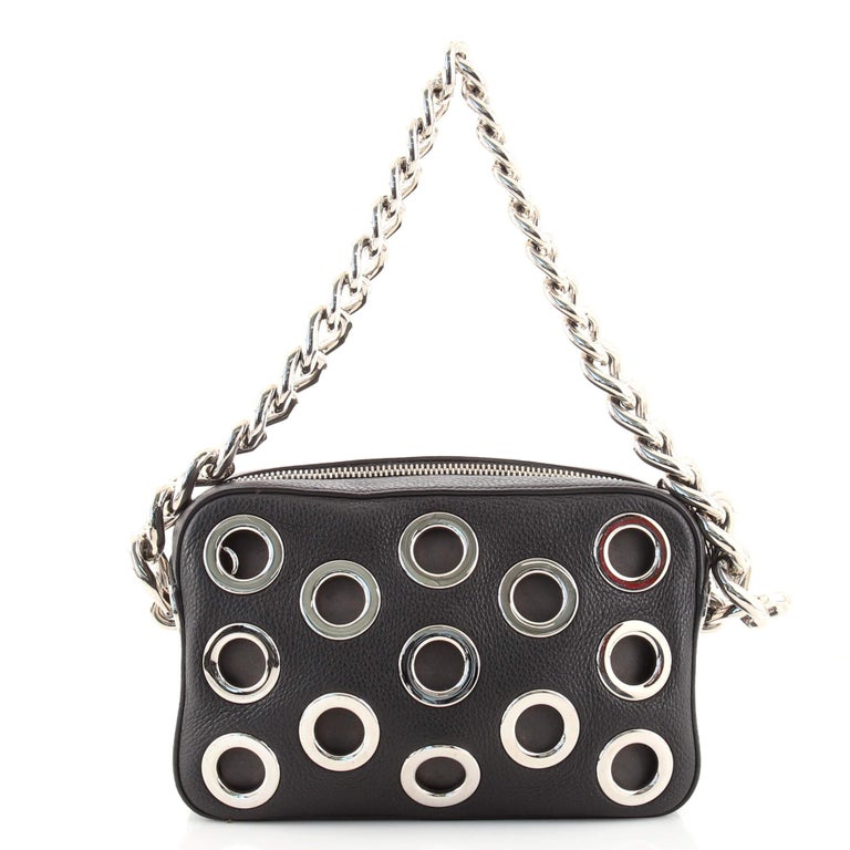 Prada Grommet Chain Shoulder Bag Vitello Daino Small For Sale at 1stDibs