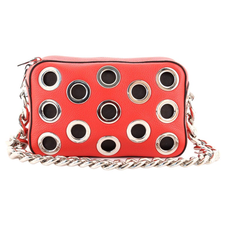 Prada Grommet Chain Shoulder Bag Vitello Daino Small For Sale at 1stDibs