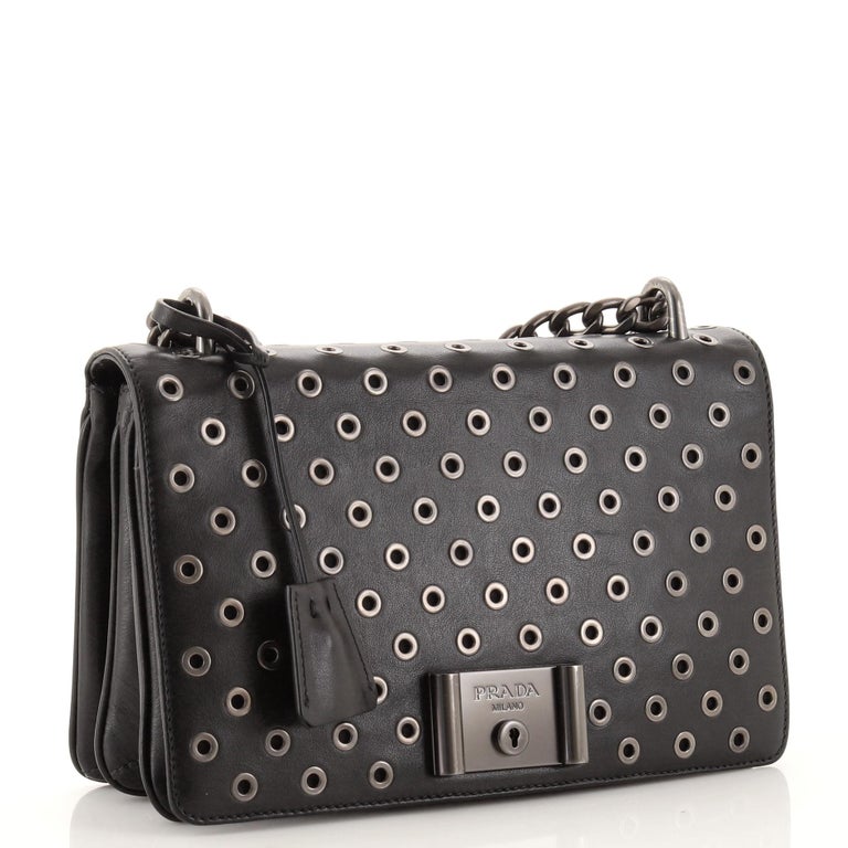 Prada Grommet Lock Flap Chain Shoulder Bag Leather Small at 1stDibs