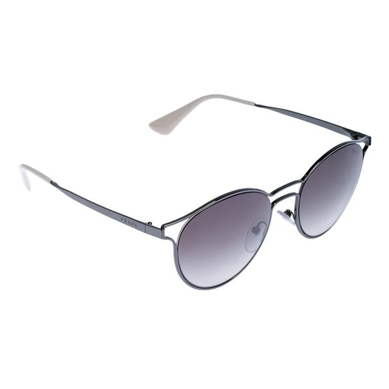 Prada Gun Metal SPR 62S Mirror Round Sunglasses For Sale at 1stDibs