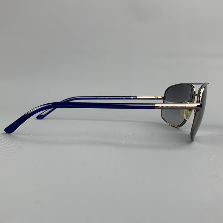 PRADA Gunmetal Tinted Blue Trim Sunglasses at 1stDibs