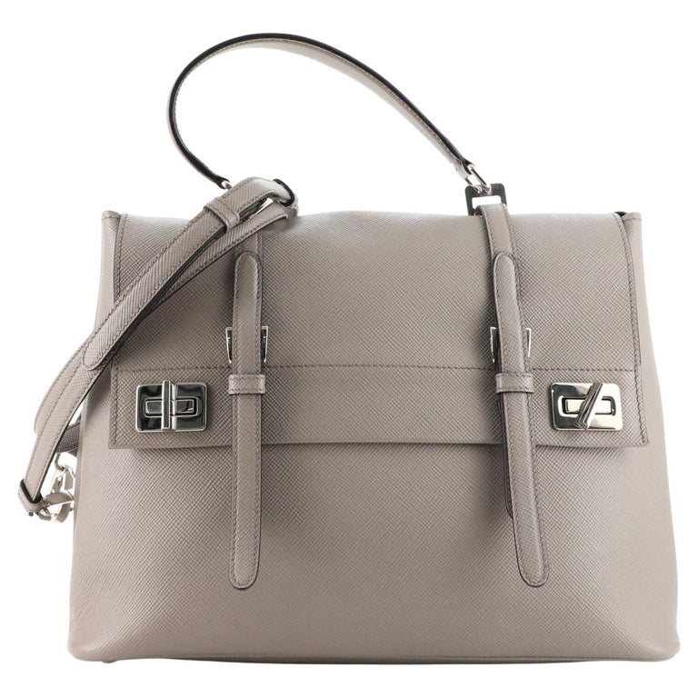 Prada Half Flap Double Turn Lock Satchel Saffiano Leather Large For ...