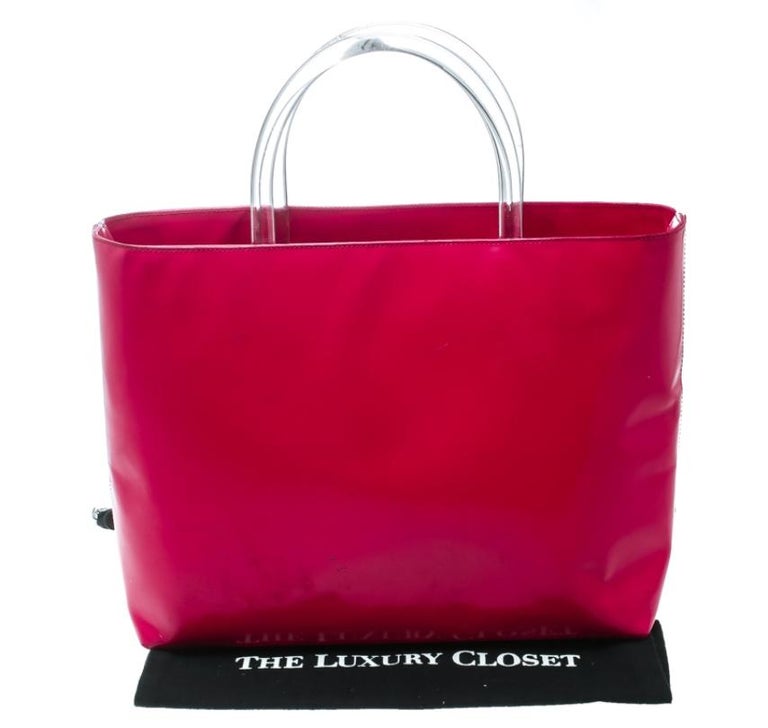 Prada Hot Pink Patent Leather Clear Handle Tote For Sale at 1stDibs