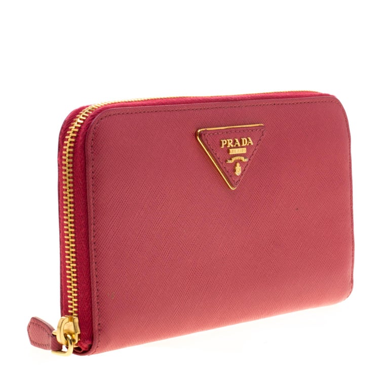 Prada Hot Pink Saffiano Leather Zip Around Wallet at 1stDibs | hot pink ...