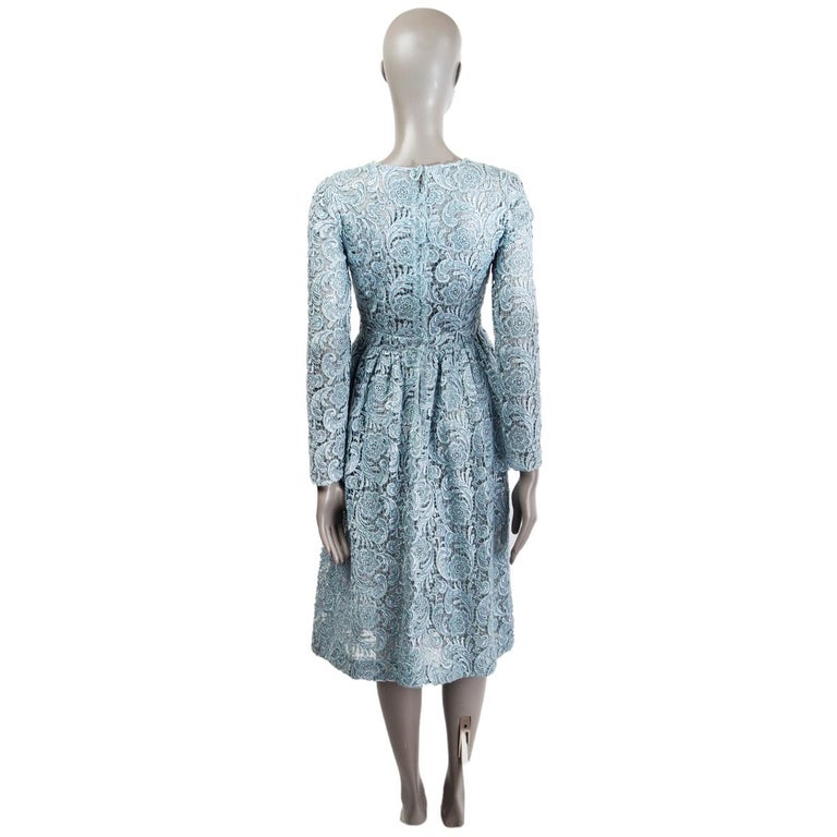 PRADA ice blue EMBROIDERED LACE Long Sleeve Dress 38 at 1stDibs | prada ...