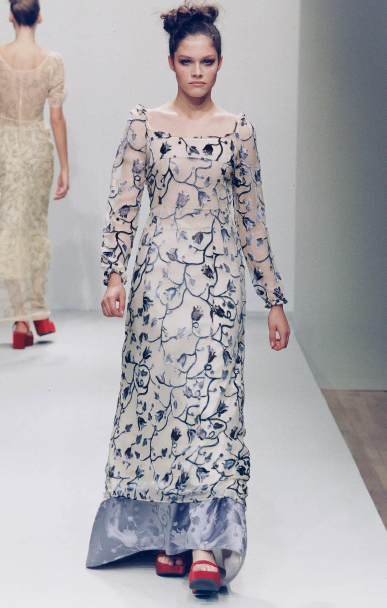 Prada ivory silk devoré floral maxi dress with train and slip dress, ss ...