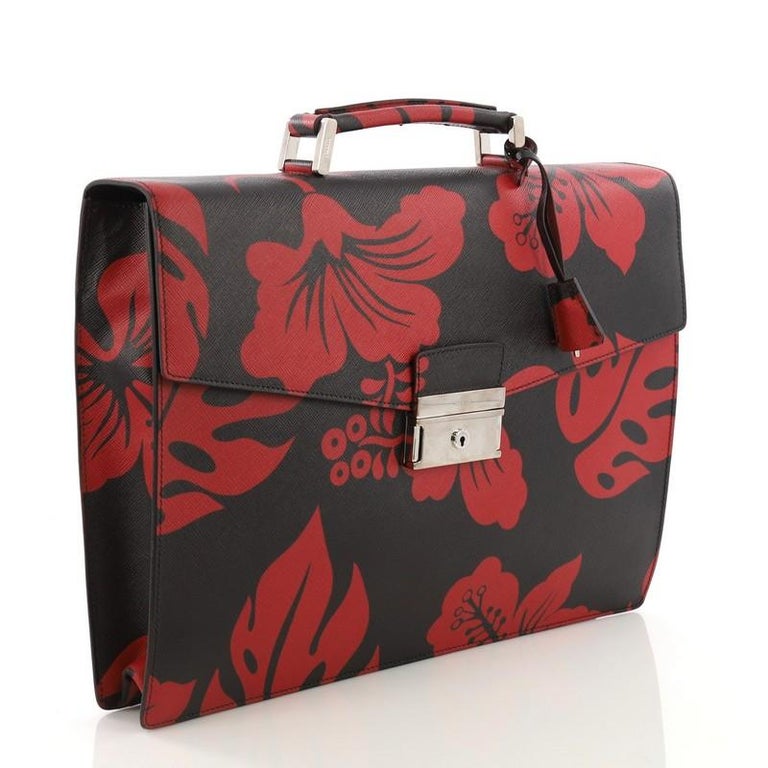 Prada Key Lock Briefcase Printed Saffiano Leather Large at 1stDibs