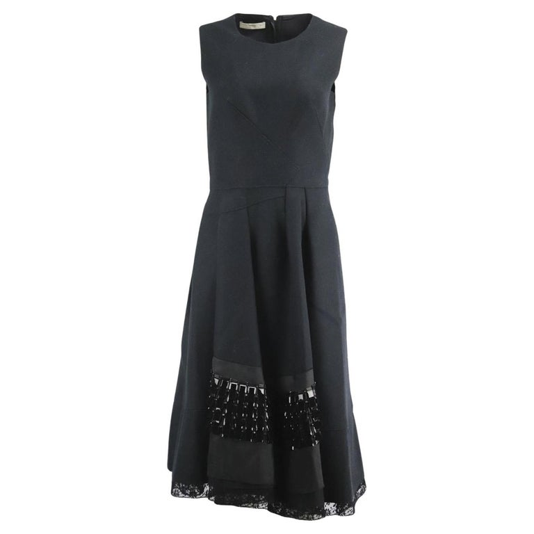 Prada Lace Trimmed Embellished Wool Blend Dress It 42 Uk 10 For Sale at ...
