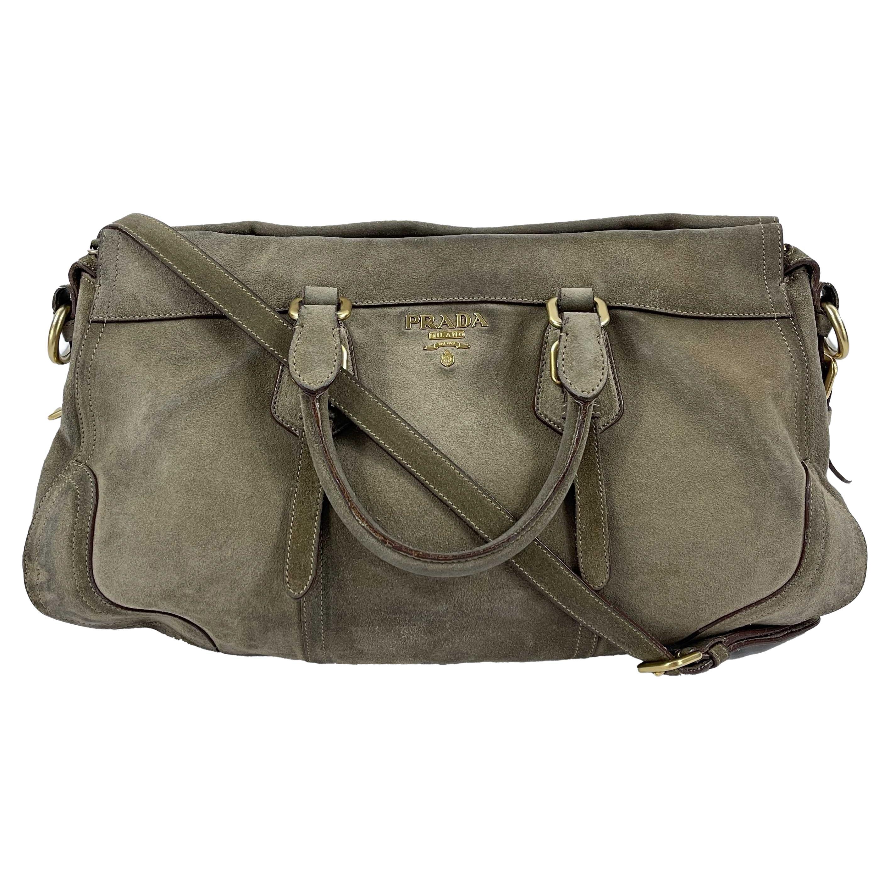 Prada Blue/Brown Nylon and Leather Frame Pochette Bag at 1stDibs