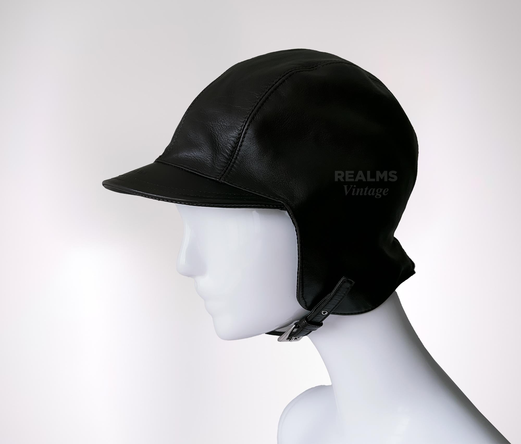 PRADA Leather Hat Rare Cap Visor Equestrian Aviator For Sale at 1stDibs