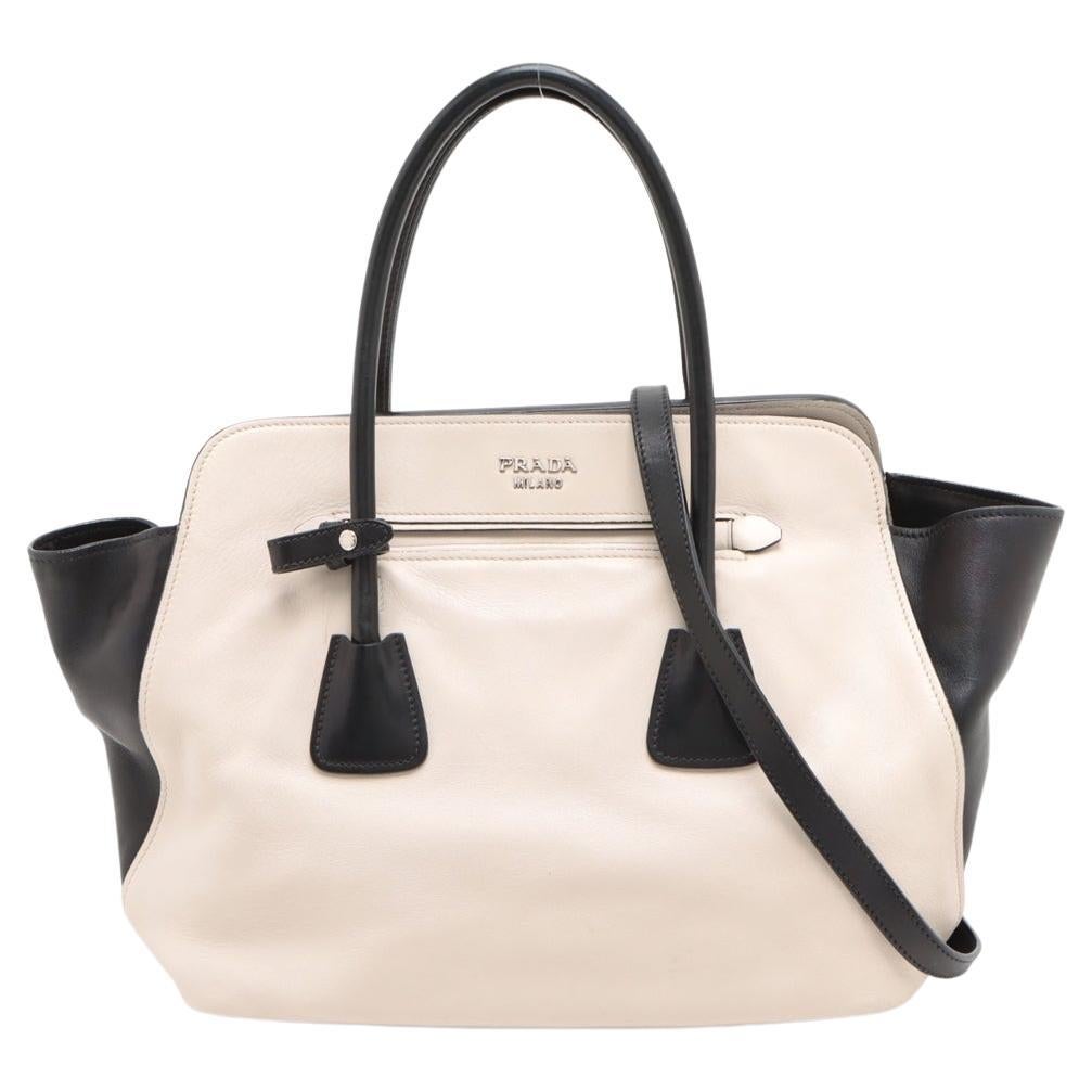 Prada Leather Two - Way Handbag Black × White For Sale at 1stDibs