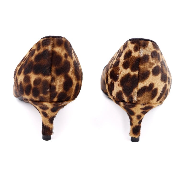 Prada Leopard Print Pony Fur Kitten Heel Shoes with Original Box and Bags For Sale at 1stDibs