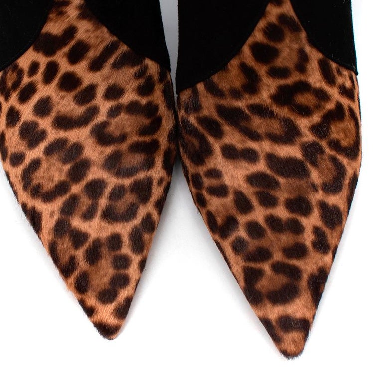 Prada Leopard Print Pony Skin and Black Suede Heeled Booties For Sale at 1stDibs