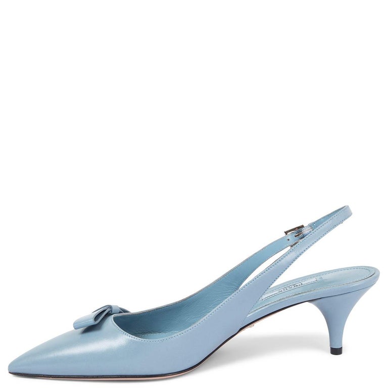 PRADA light blue leather BOW POINTED TOE SLINGBACKS Pumps Shoes 40 For ...