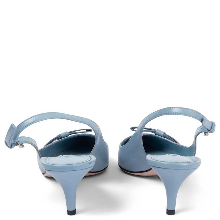 PRADA light blue leather BOW POINTED TOE SLINGBACKS Pumps Shoes 40 For ...