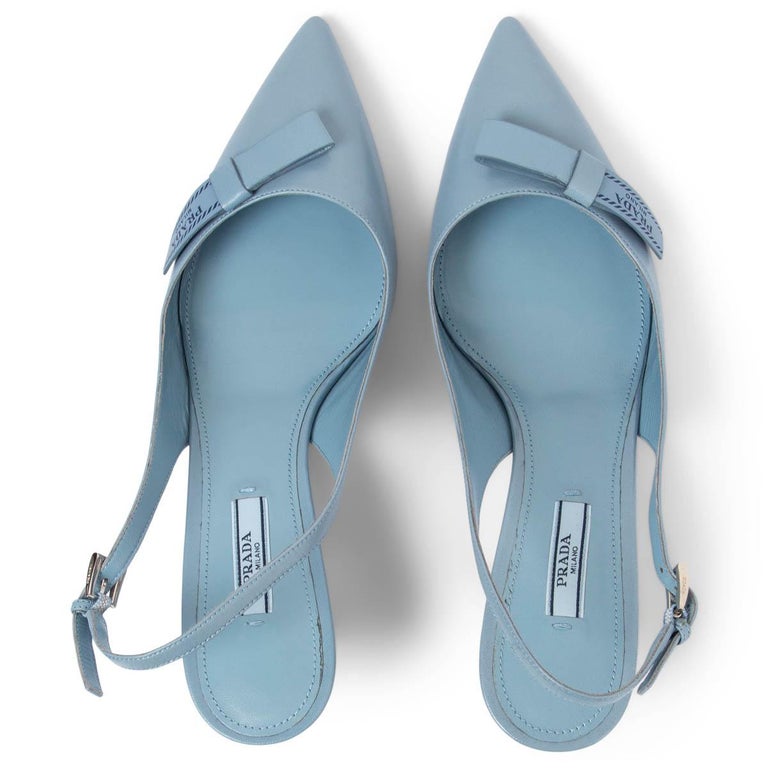 PRADA light blue leather BOW POINTED TOE SLINGBACKS Pumps Shoes 40 For ...