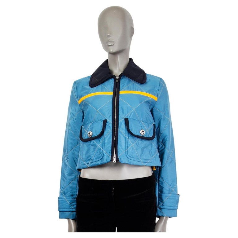 PRADA light blue nylon QUILTED CROPPE Jacket 40 S For Sale at 1stDibs