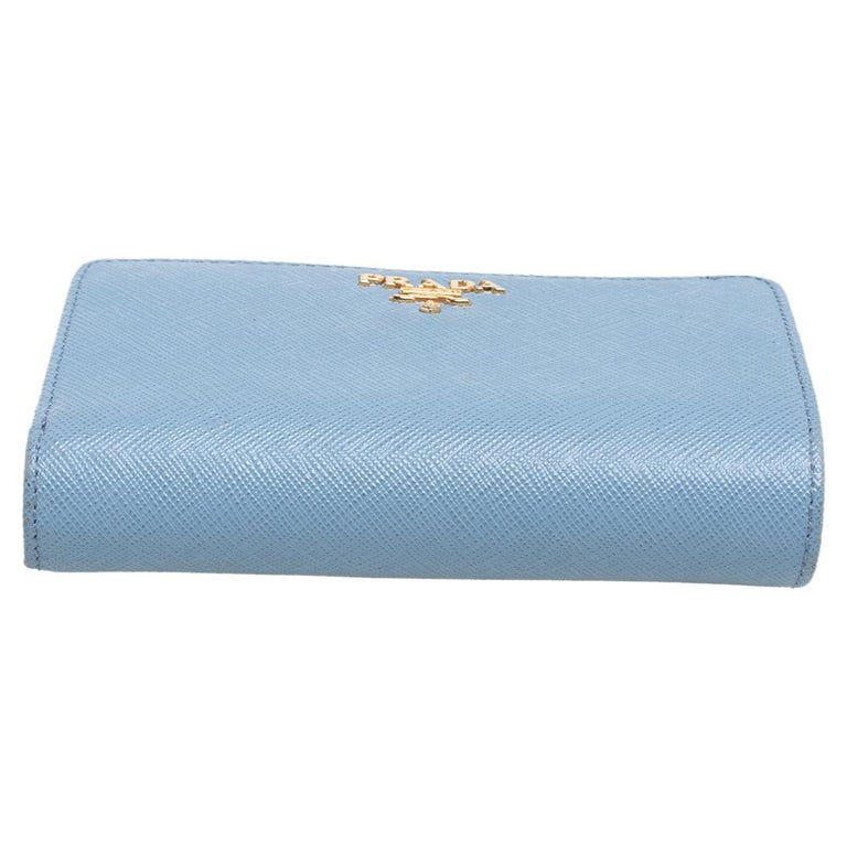Prada Light Blue Saffiano Lux Leather Flap French Wallet at 1stDibs