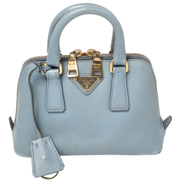 Prada Light Blue Saffiano Lux Leather Mini Promenade Satchel For Sale ...