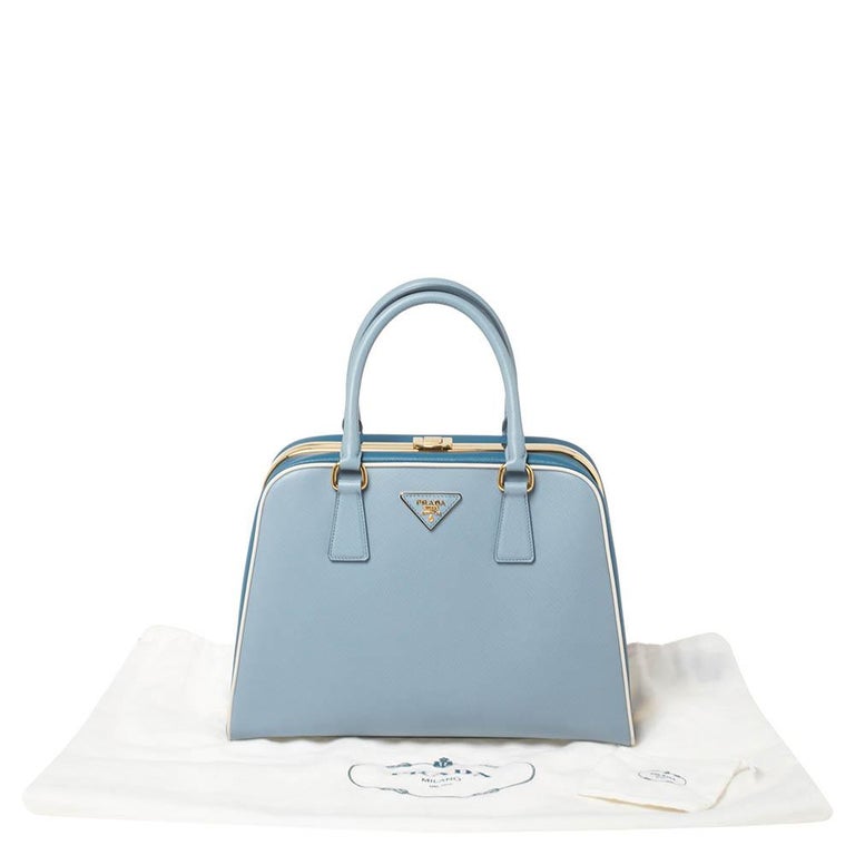 Prada Light Blue Saffiano Lux Leather Pyramid Frame Satchel at 1stDibs ...
