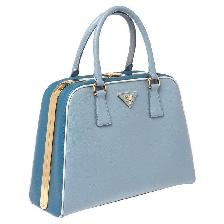 Prada Light Blue Saffiano Lux Leather Pyramid Frame Satchel at 1stDibs ...