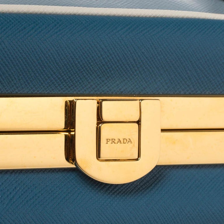 Prada Light Blue Saffiano Lux Leather Pyramid Frame Satchel at 1stDibs ...