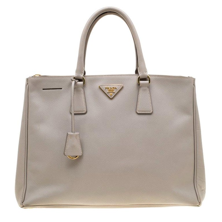 Prada Light Grey Saffiano Lux Leather Large Double Zip Tote For Sale at ...