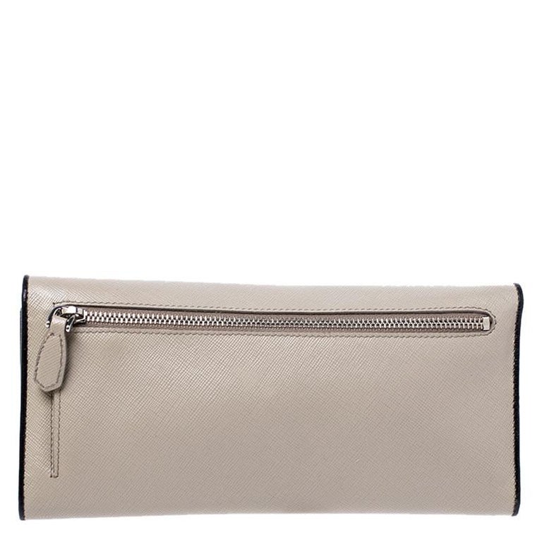 Prada Light Grey Vitello Grain Leather Flap Continental Wallet at 1stDibs