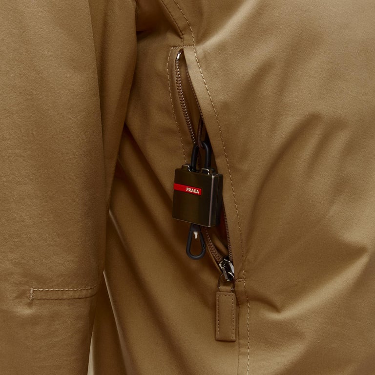 PRADA Linea Rossa light brown nylon fur collar padded parka jacket IT38 ...