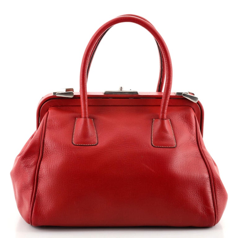 Prada Lock Frame Satchel Leather Medium at 1stDibs