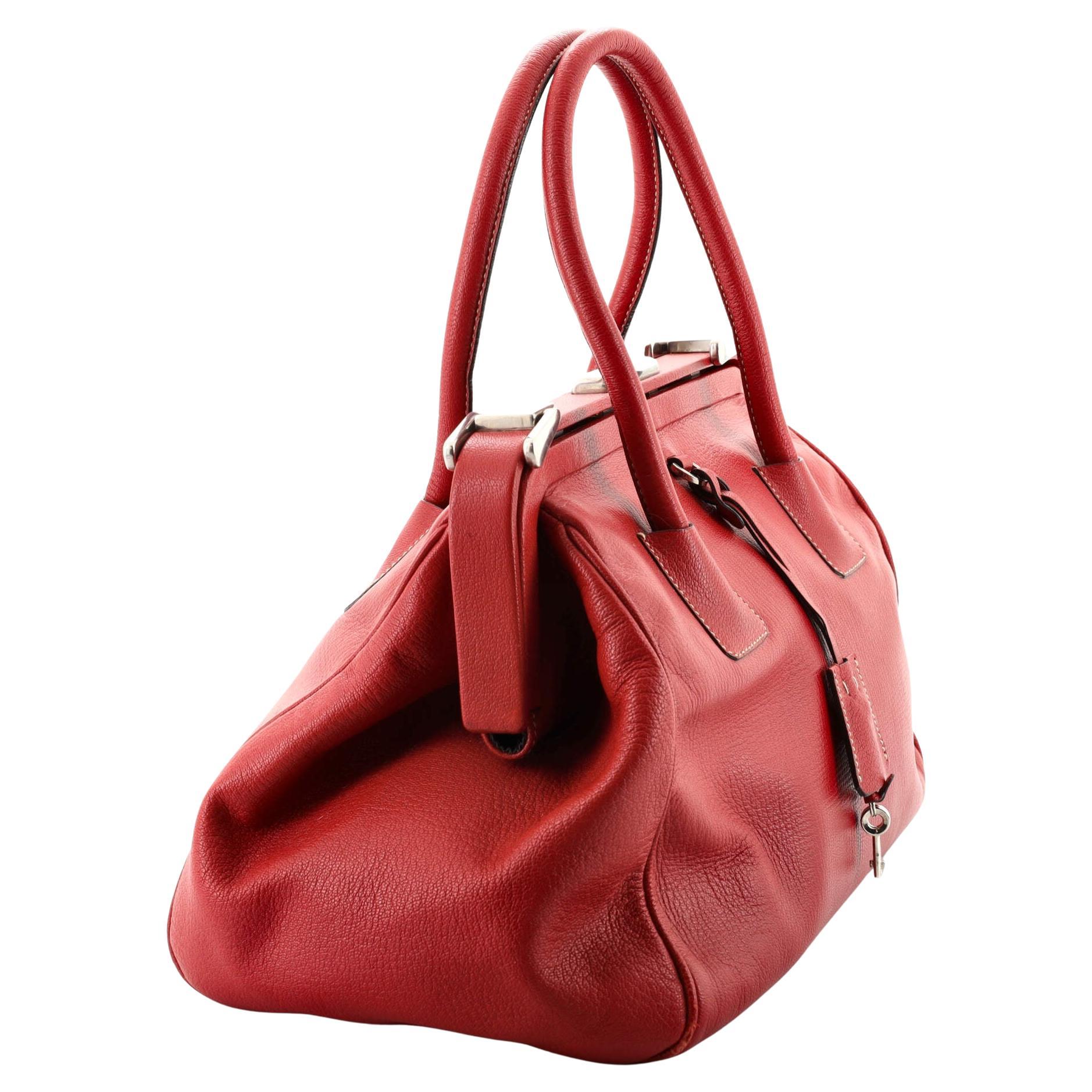 Prada Lock Frame Satchel Leather Medium For Sale at 1stDibs