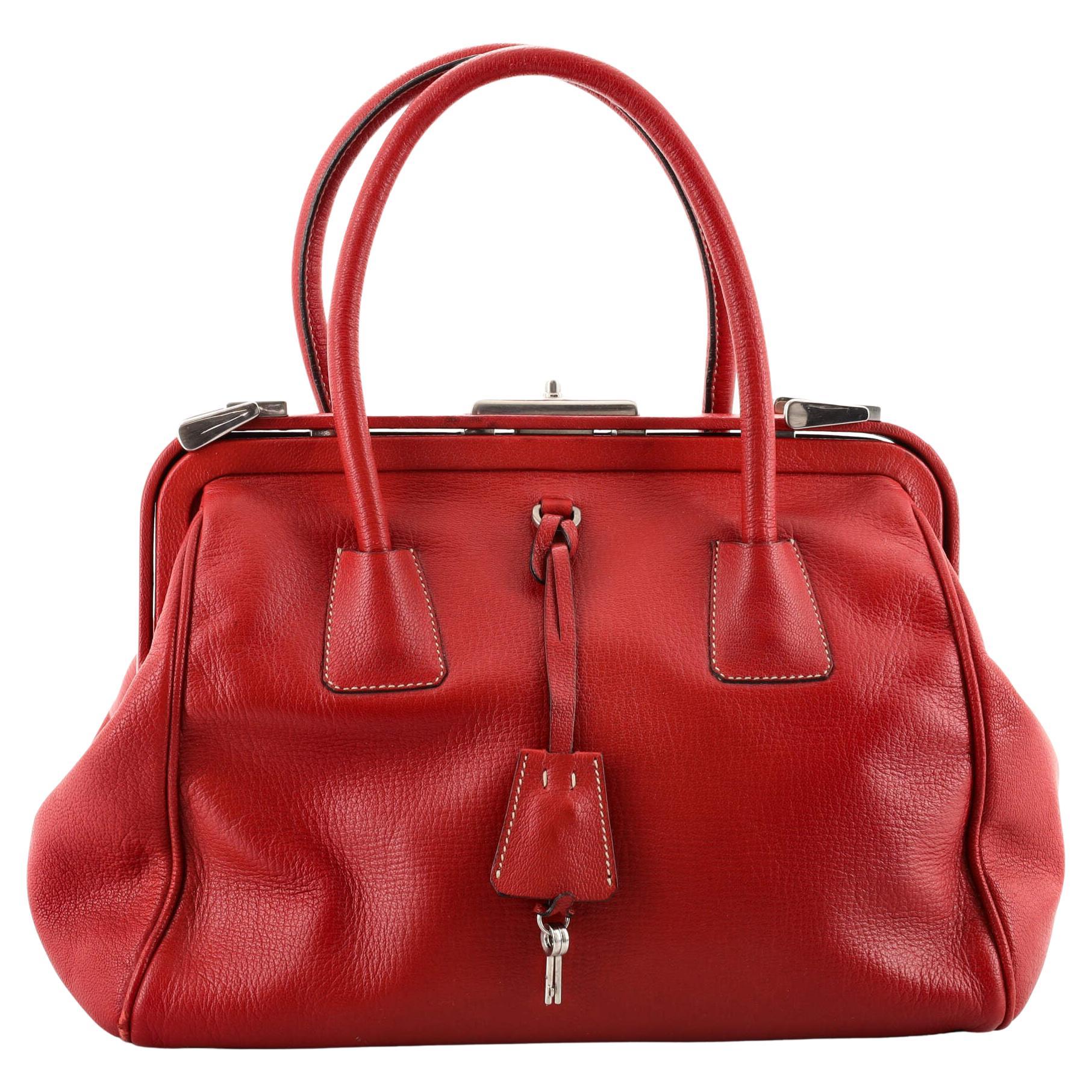 Prada White/Red Leather Madras Crossbody Bag For Sale at 1stDibs