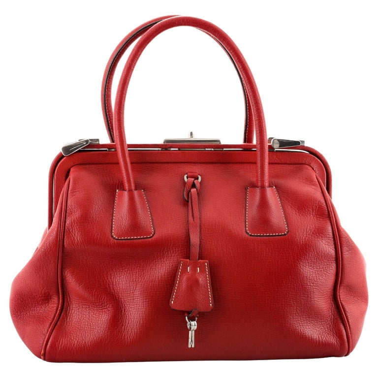 Prada Lock Frame Satchel Leather Medium at 1stDibs