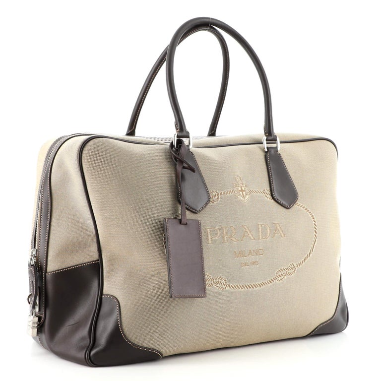 Prada Logo Boston Bag Canvas with Leather XL For Sale at 1stDibs