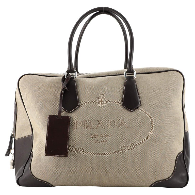 Prada Logo Boston Bag Canvas with Leather XL For Sale at 1stDibs