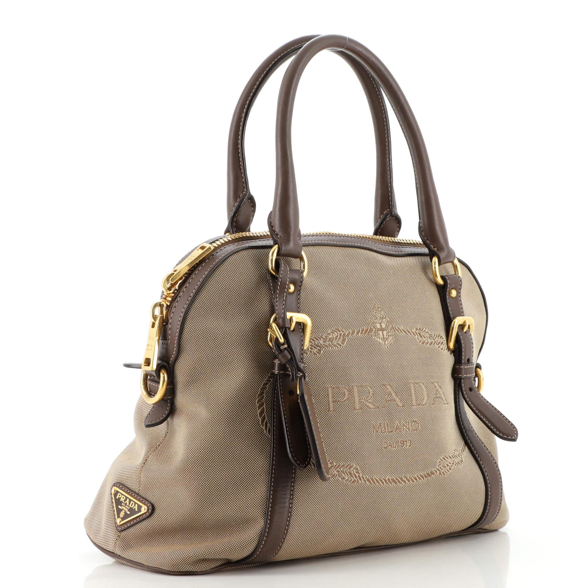 Prada Logo Convertible Dome Bag Canvas with Leather Medium at 1stDibs