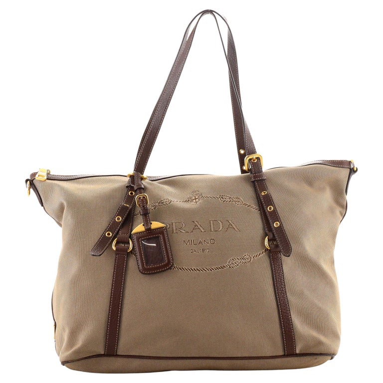 Prada Logo Convertible Tote Canvas with Leather Large For Sale at 1stDibs