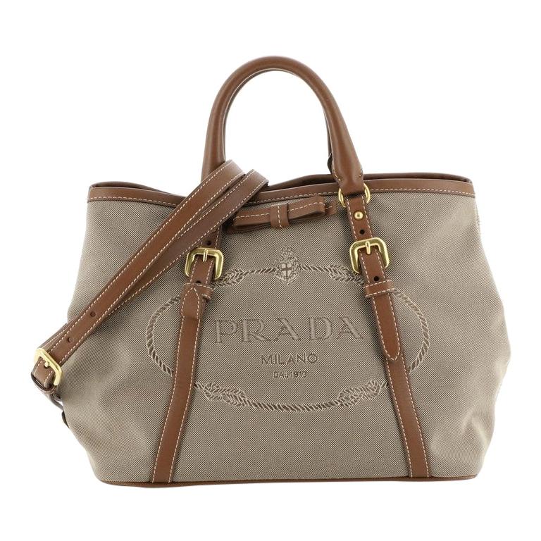 Prada Logo Convertible Tote Canvas with Leather Medium at 1stDibs