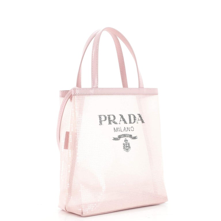 Prada Logo Convertible Tote Sequined Mesh Small For Sale at 1stDibs