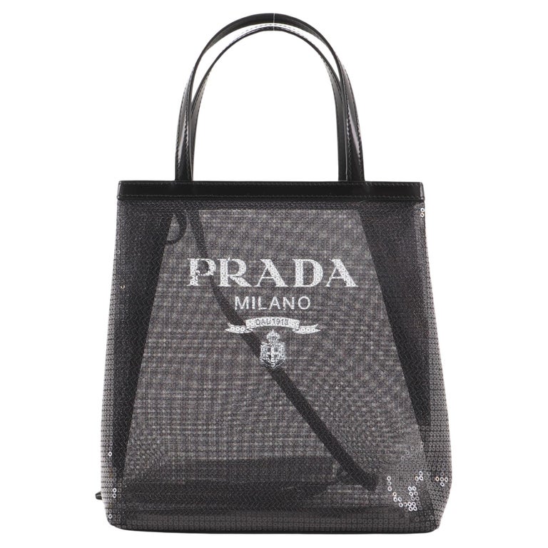 Prada: Logo Convertible Tote Sequined Mesh Small For Sale at 1stDibs