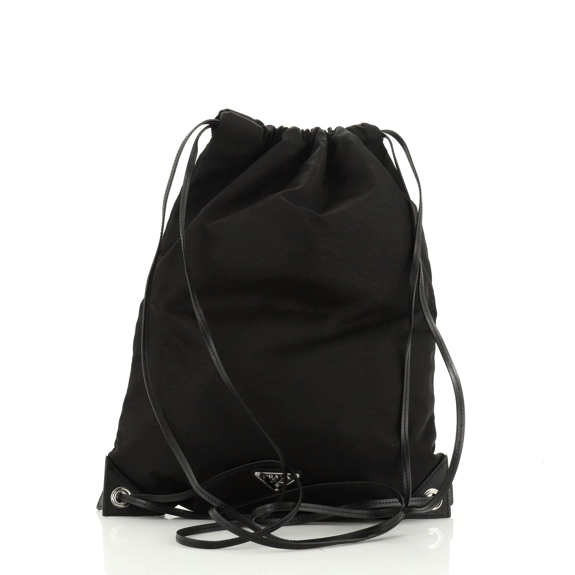 Prada Logo Drawstring Backpack Tessuto with Printed Saffiano Medium at ...