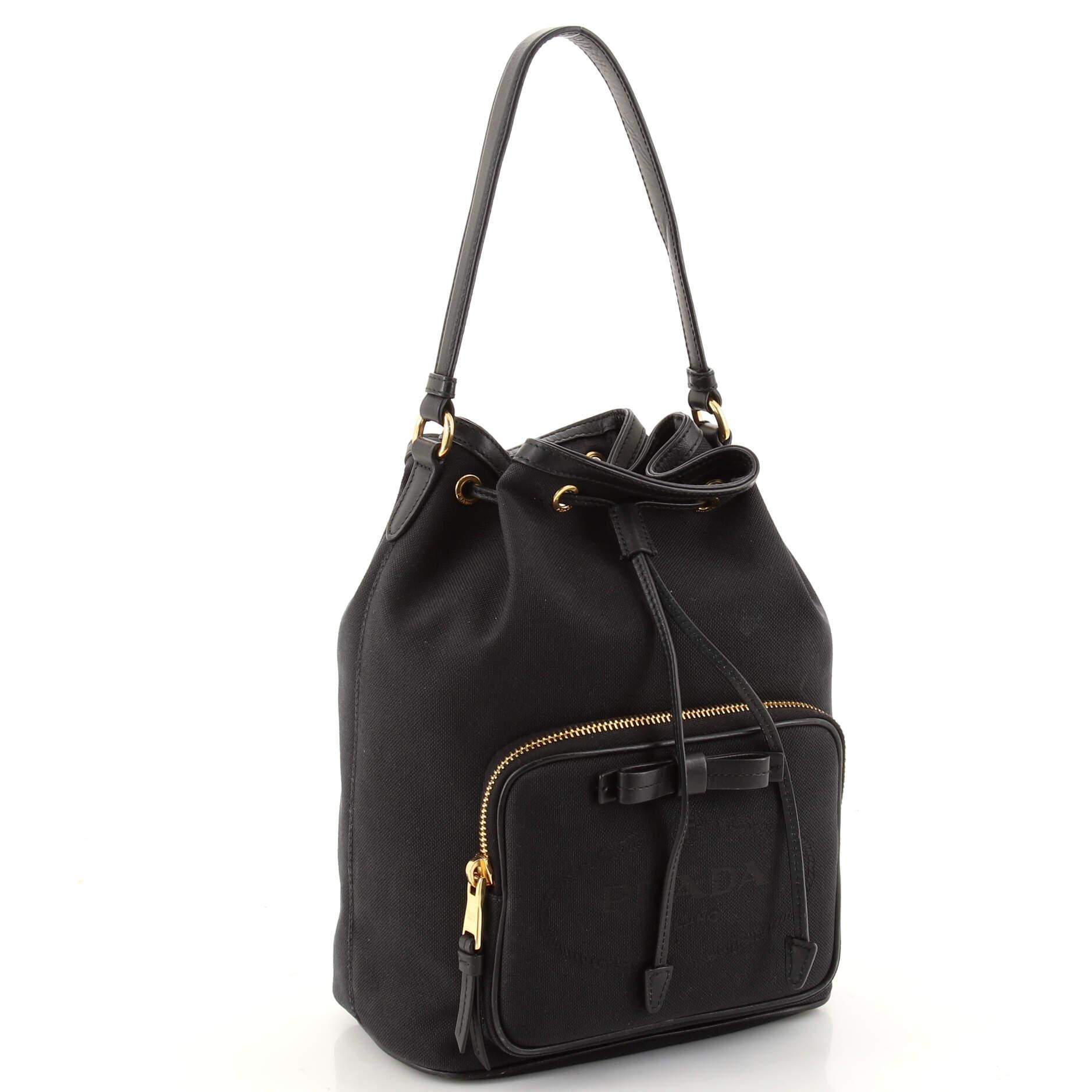 Prada Logo Drawstring Bucket Bag Canvas at 1stDibs