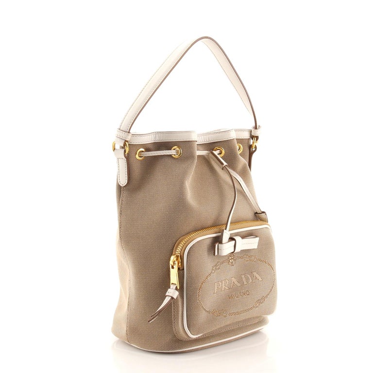 Prada Logo Drawstring Bucket Bag Canvas at 1stDibs | prada canvas ...