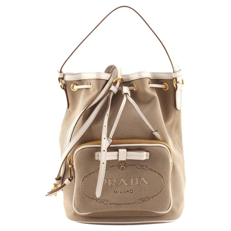 Prada Logo Drawstring Bucket Bag Canvas at 1stDibs | prada canvas ...