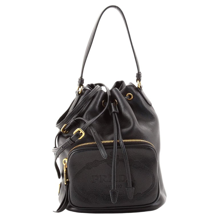 Prada Logo Drawstring Bucket Bag Glace Calf Small at 1stDibs
