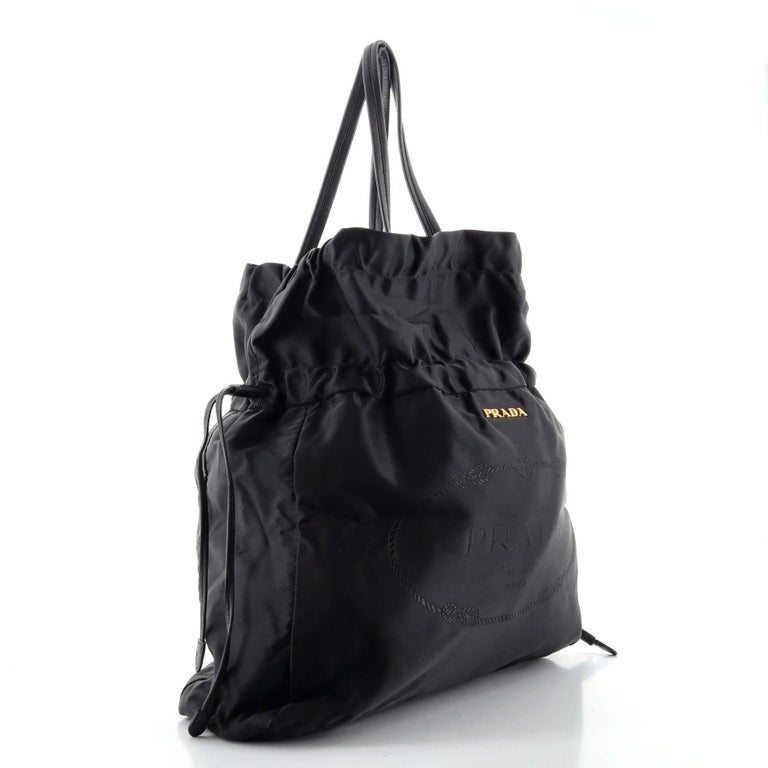 Prada Logo Drawstring Tote Tessuto Medium at 1stDibs