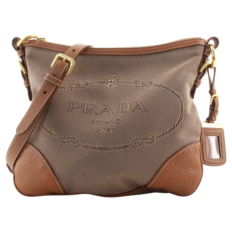 Prada Logo Messenger Bag Canvas with Leather Small For Sale at 1stDibs