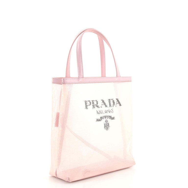 Prada Logo Open Tote Sequined Mesh Small For Sale at 1stDibs