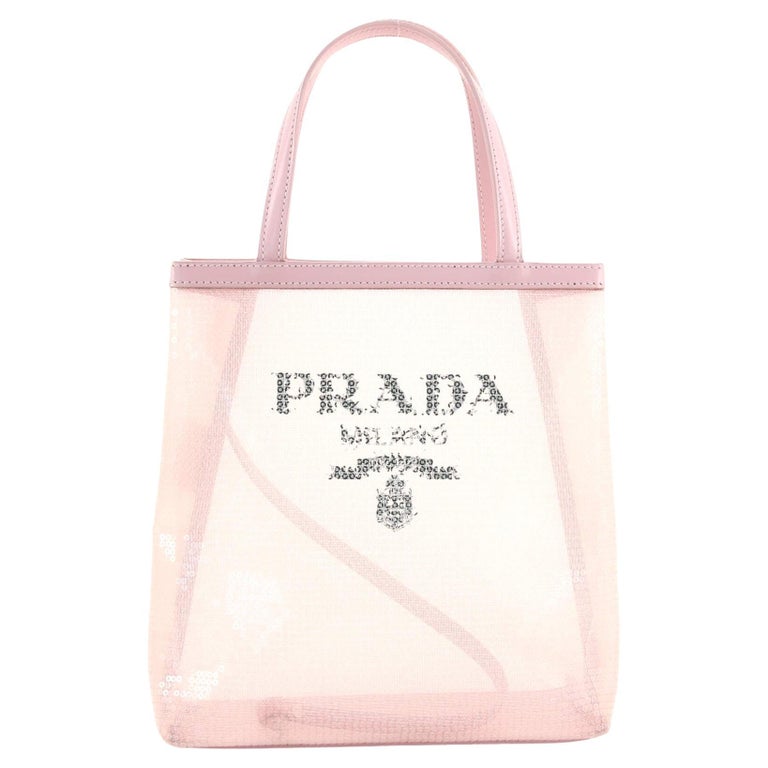 Prada Logo Open Tote Sequined Mesh Small For Sale at 1stDibs